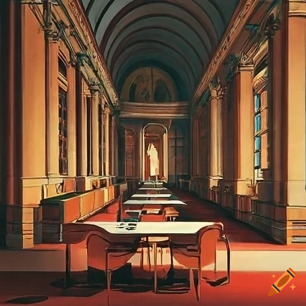 Interior of lincoln college library by giorgio de chirico on Craiyon