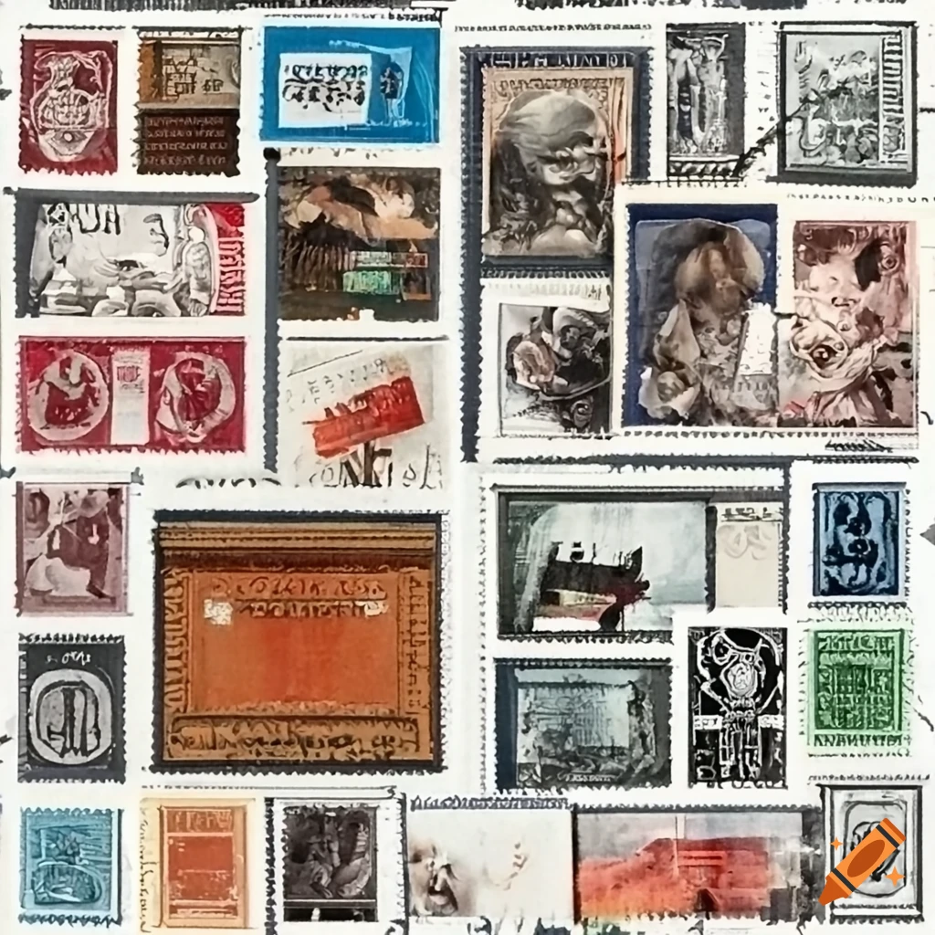 Collection of postage stamps on Craiyon