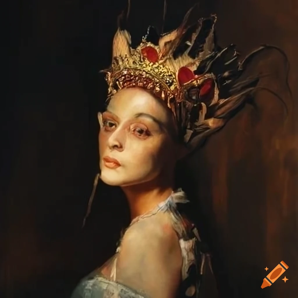 Woman with bird crown in impressionist style on Craiyon