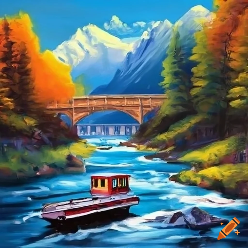 Draw minimalistic, colorful design of train railroad in flåm norway on ...