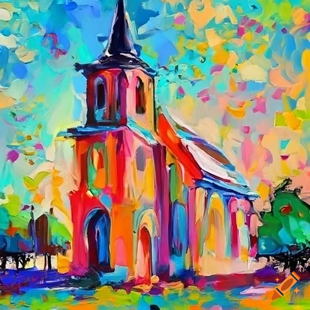 Impressionist painting of a church on Craiyon