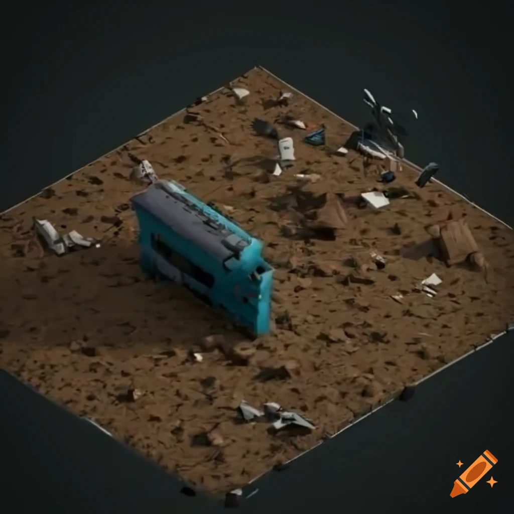 3D isometric view of a pile of scrap on the ground on Craiyon