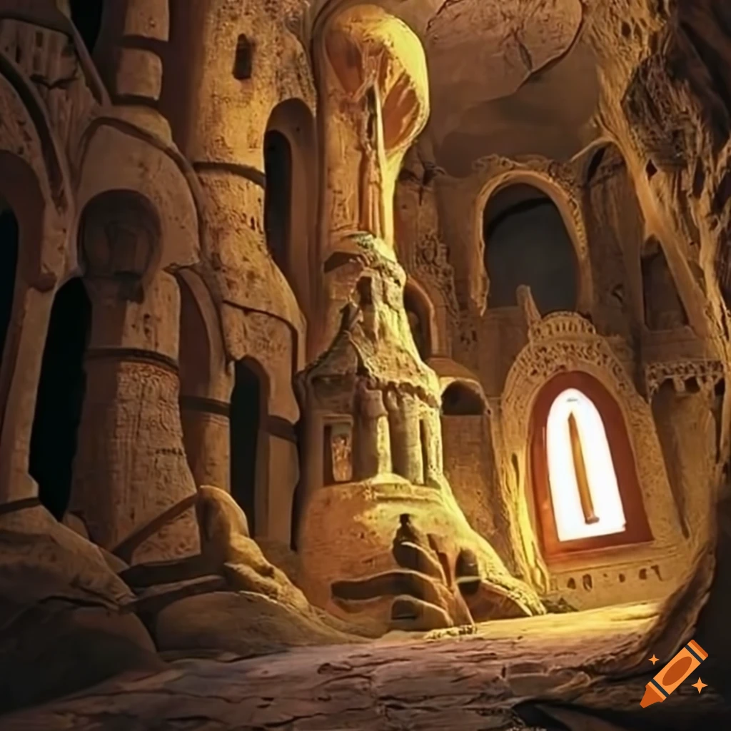 A breathtaking underground fortress with impressive medieval structures ...