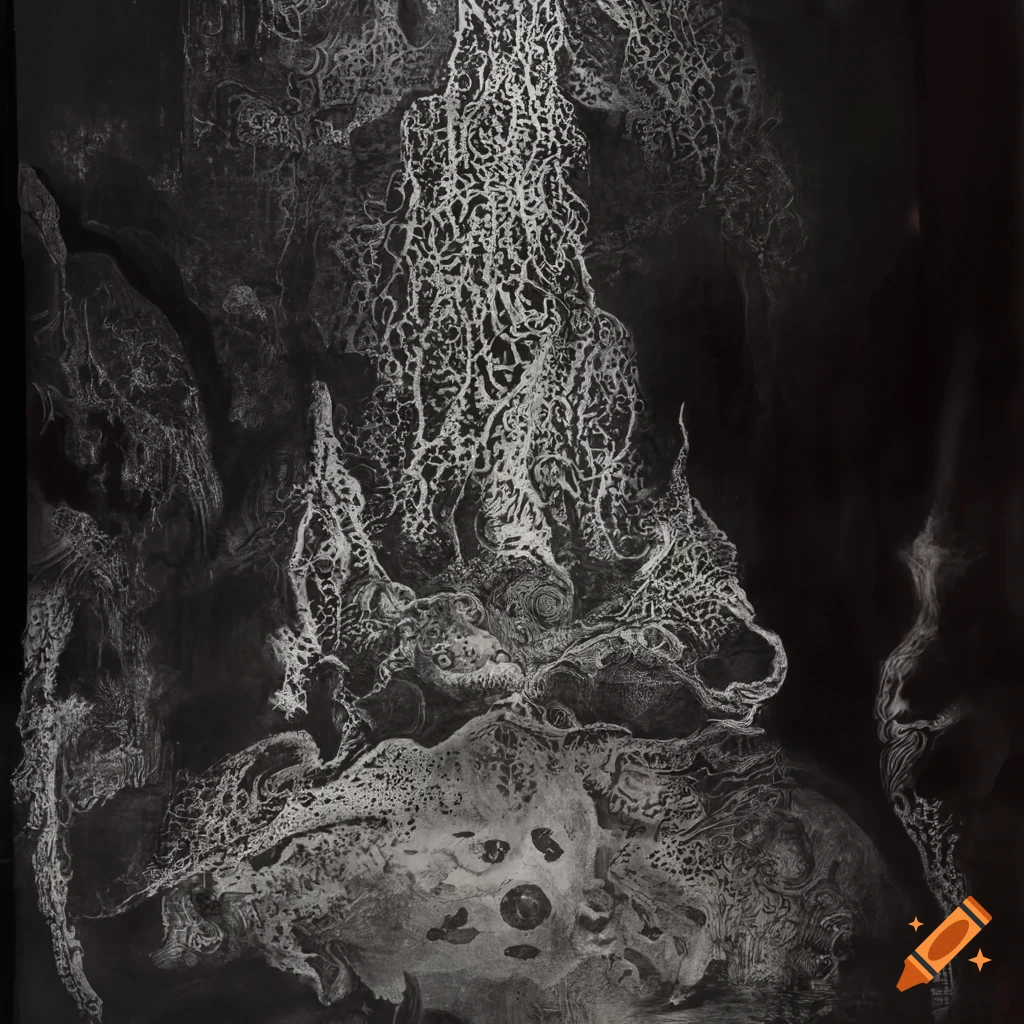 Dark and twisted cave with occult figures on Craiyon