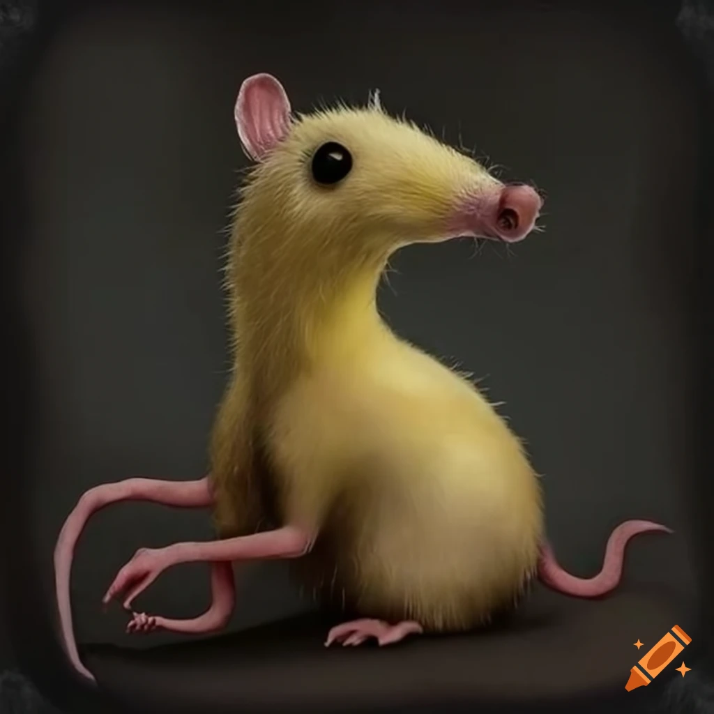 Surreal artwork of a rat transforming into a banana creature on Craiyon