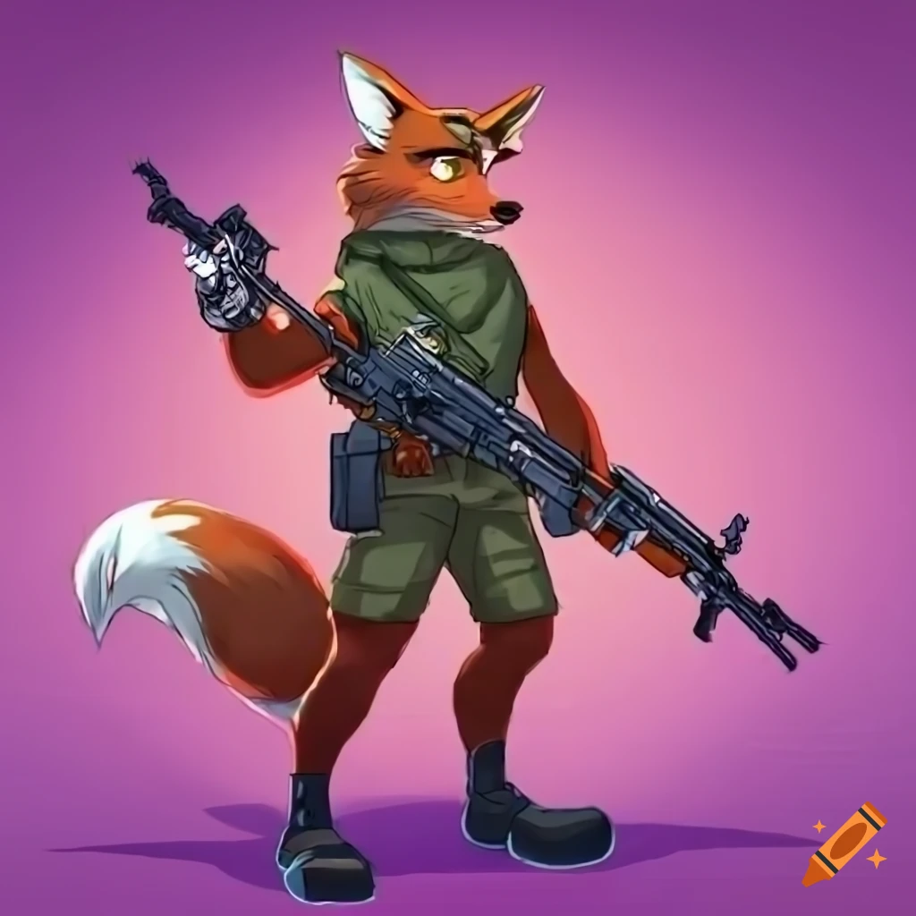 Cartoon character of a fox soldier with camouflage and ak-47 rifle on ...
