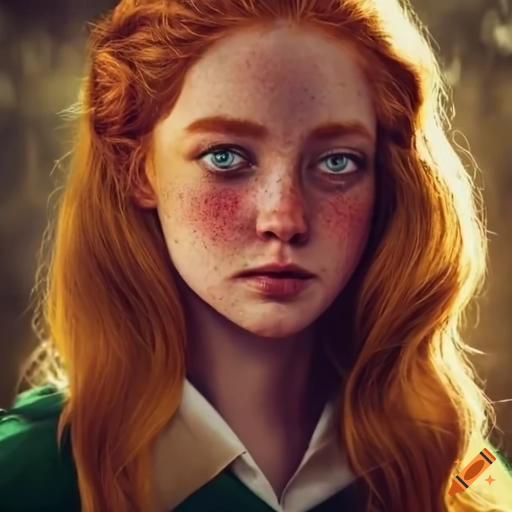 Portrait of a ginger-haired hufflepuff woman at Hogwarts during golden ...