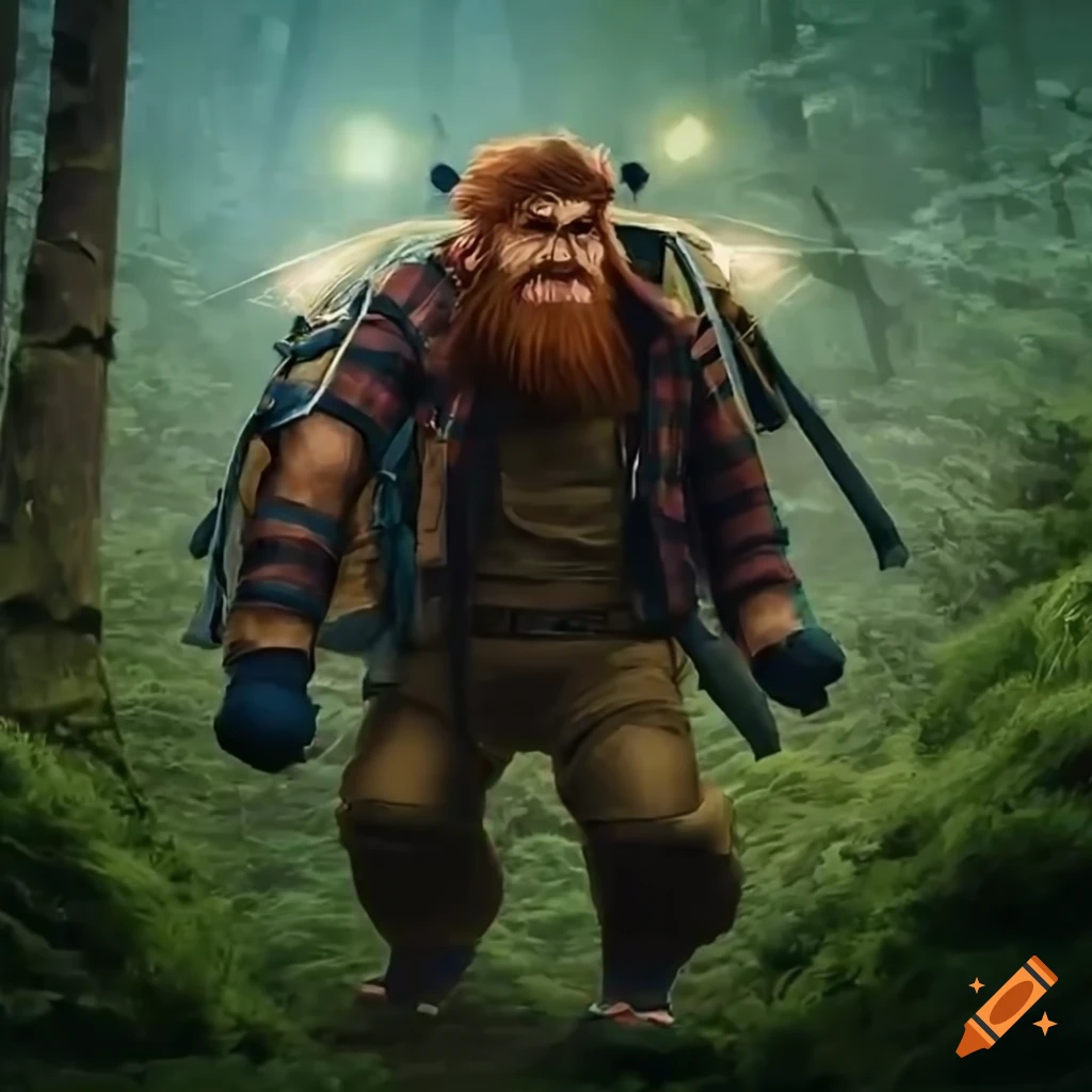 Image of a bearded half-bridge troll half-giant running in the woods ...