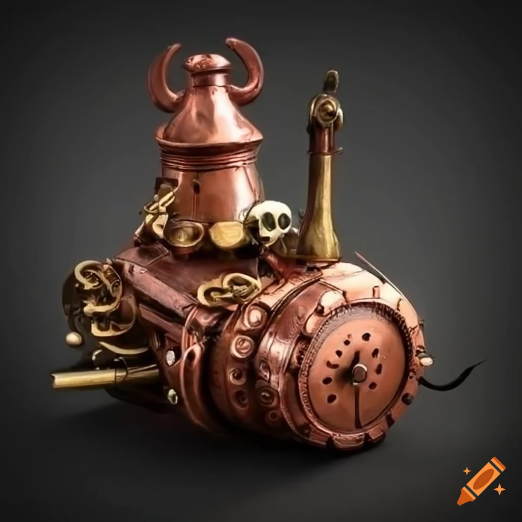Copper and brass steampunk german tank with horns on Craiyon