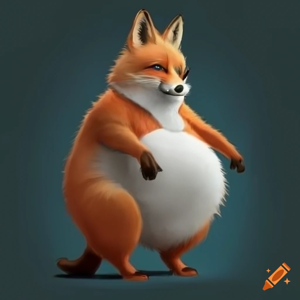 Cartoon illustration of a chubby fox