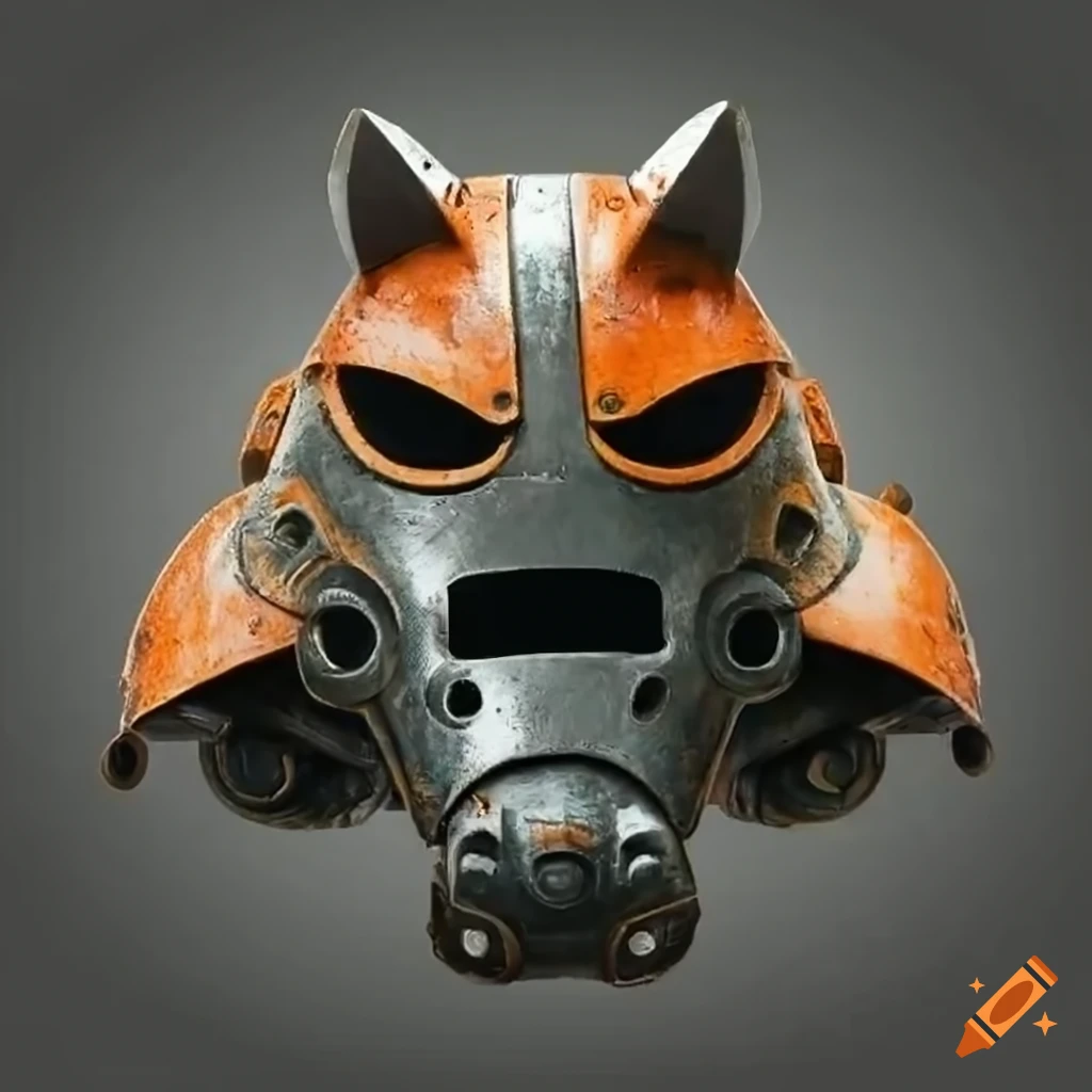 Fallout power armor helmet with fox motif and black paint on Craiyon