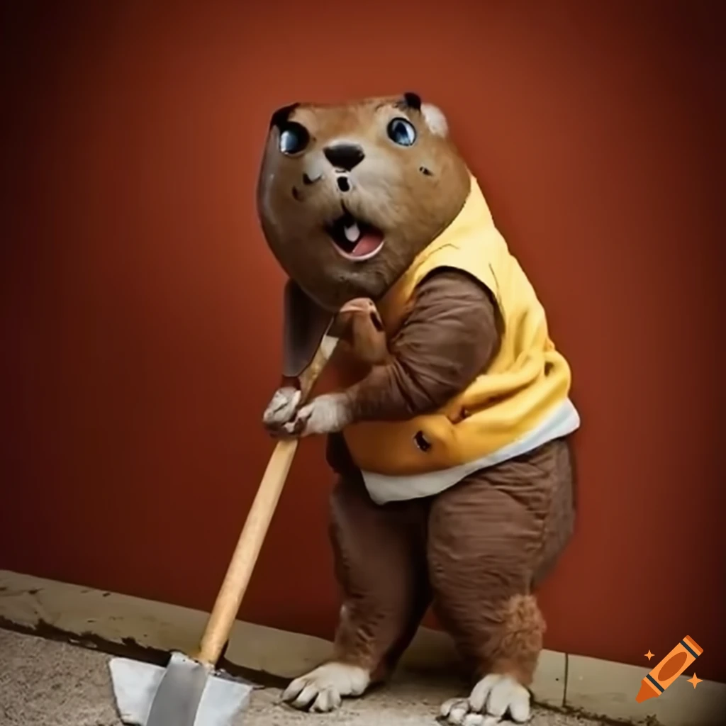 Realistic depiction of a gopher using a shovel on Craiyon