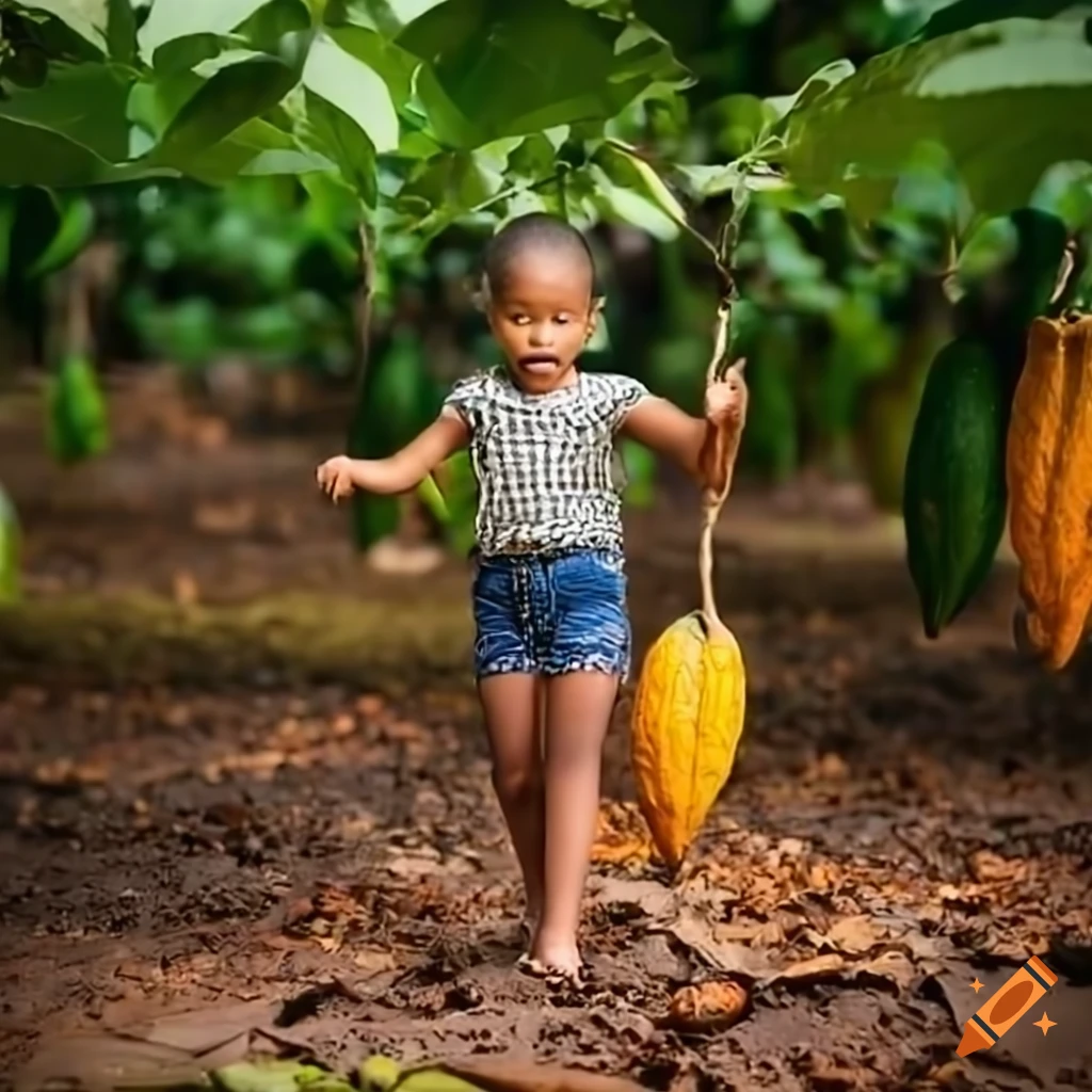 Child working on a cocoa farm on Craiyon