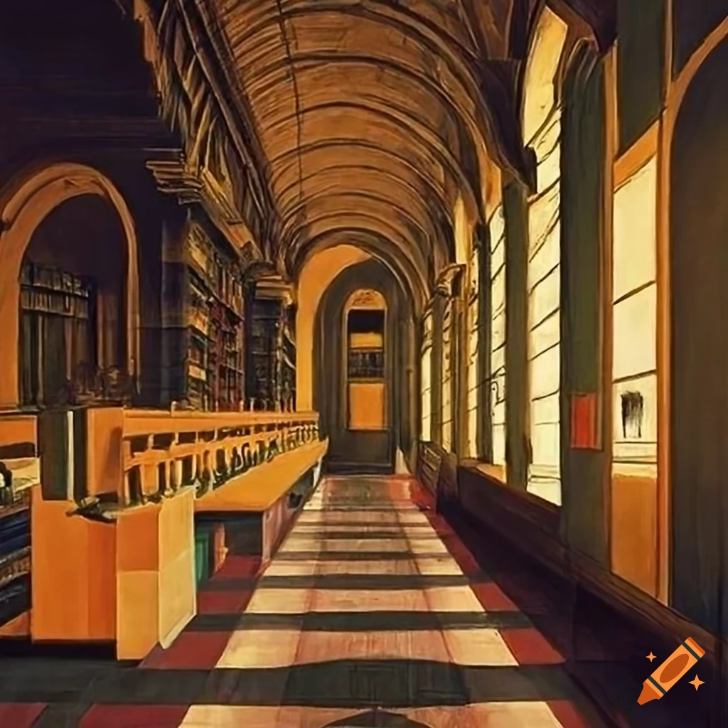 Interior of lincoln college library by giorgio de chirico on Craiyon