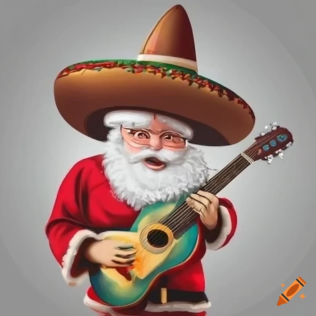 Festive Santa Claus with a sombrero and guitar on Craiyon