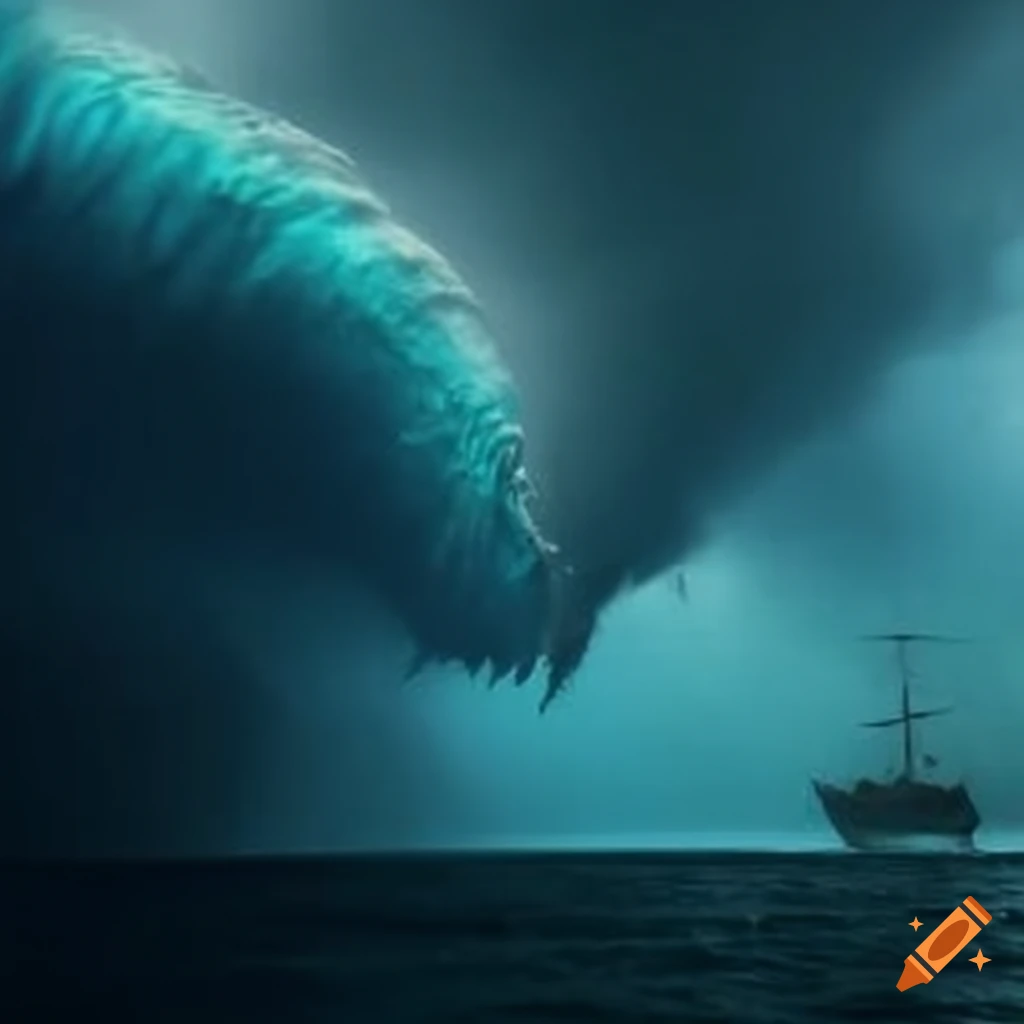 Depiction of the god of sailors in a hurricane on Craiyon