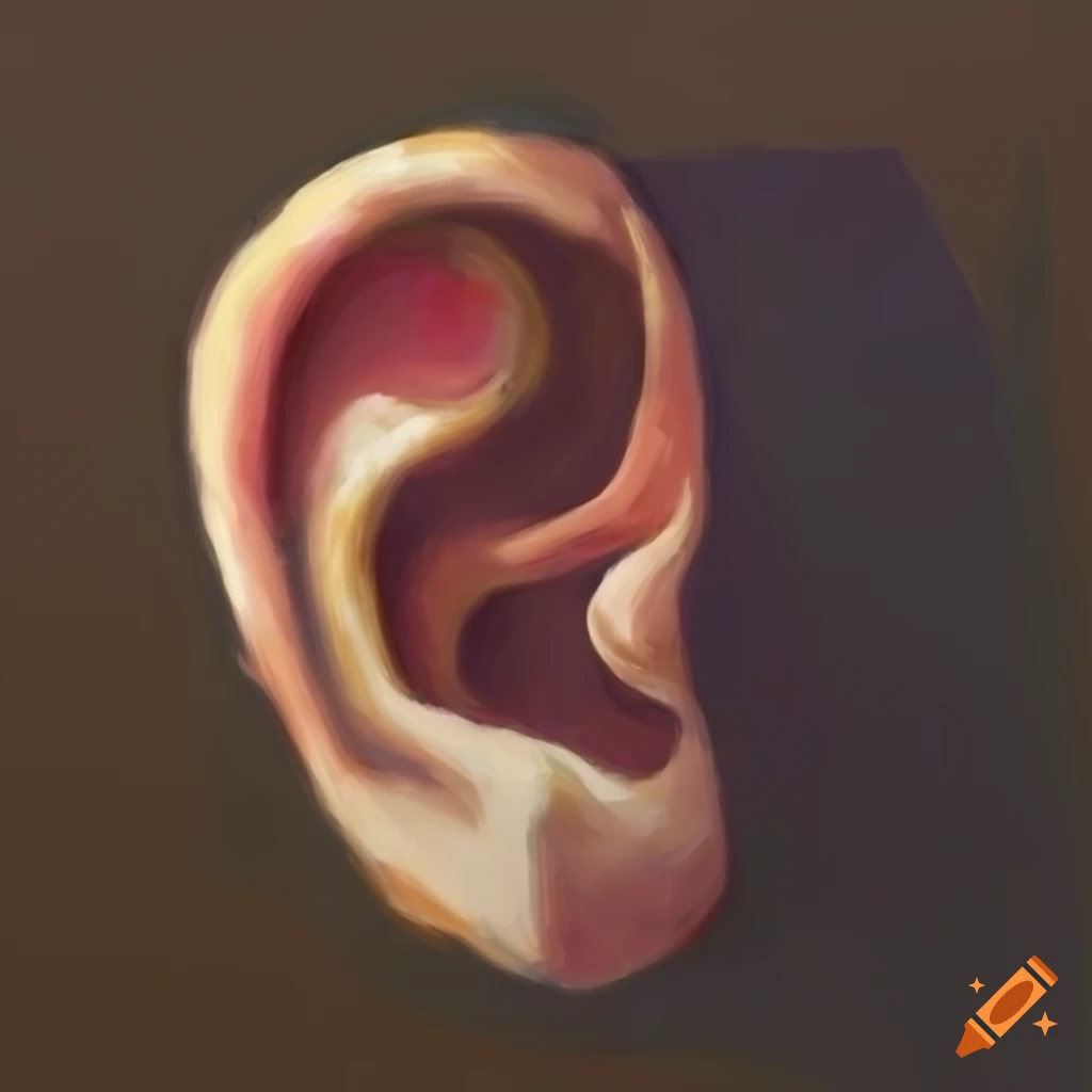 Abstract painting of distant ear on a solid background on Craiyon