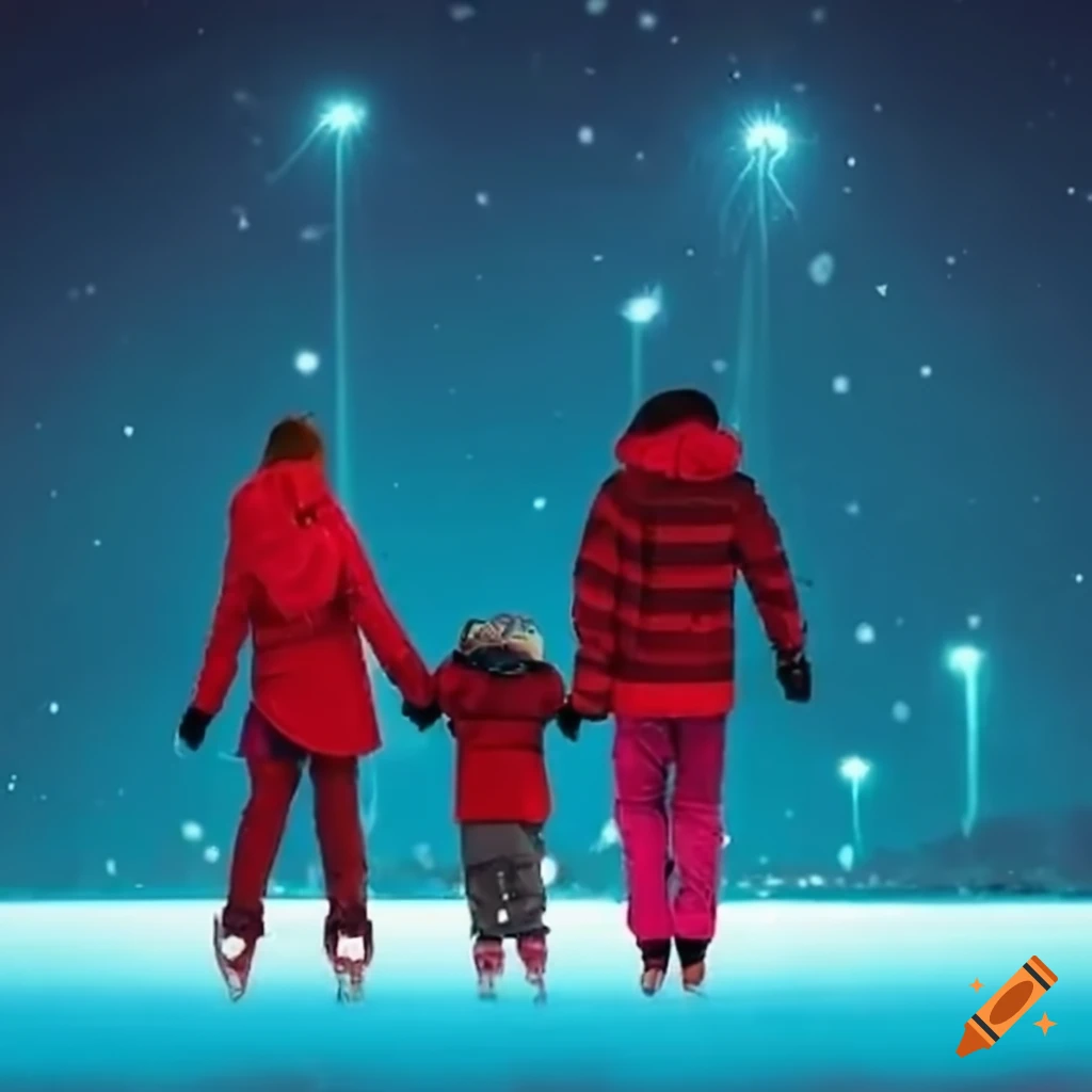 Silhouette of a family ice skating together on Craiyon
