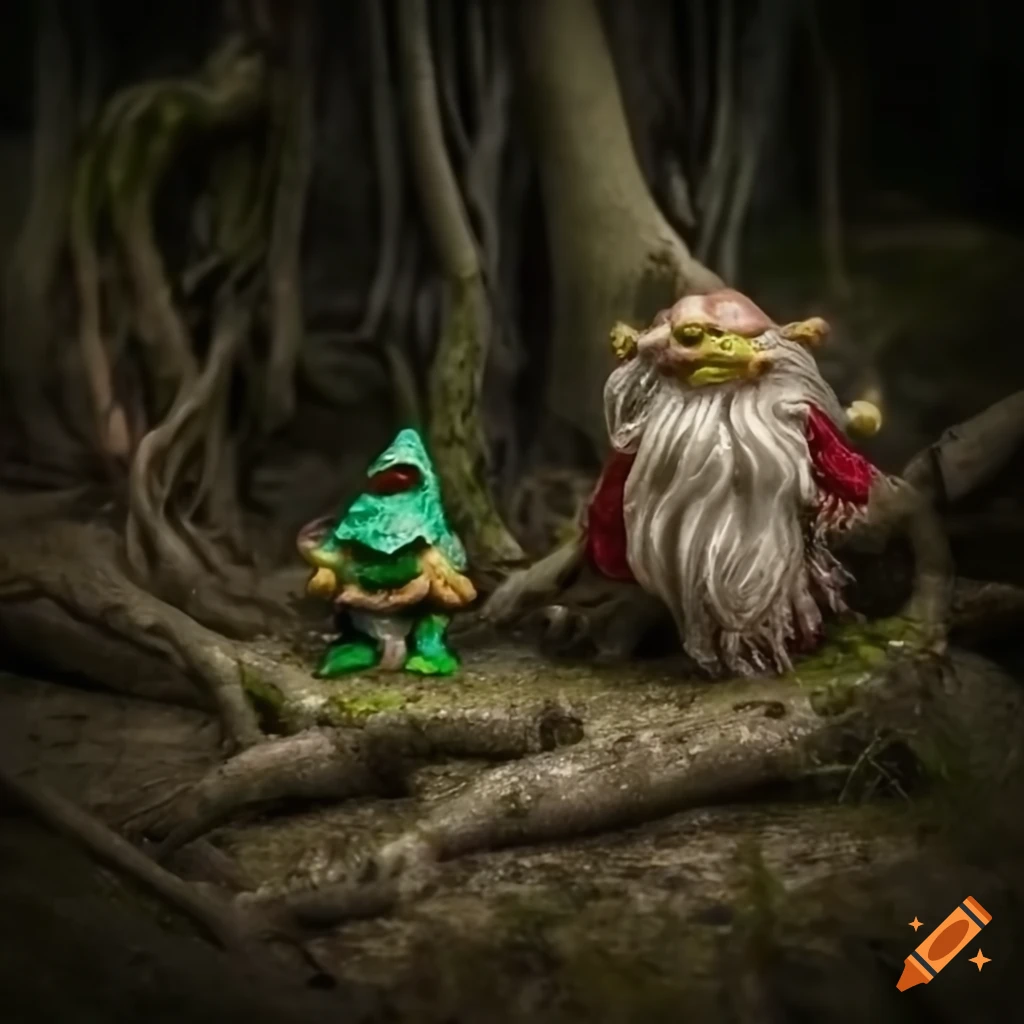 Evil gnomes creeping in a swamp at night on Craiyon