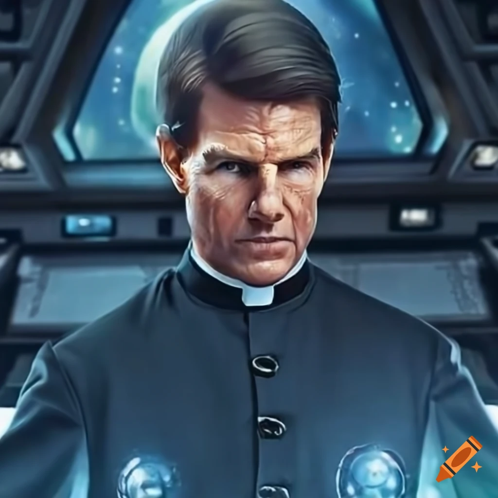 Tom Cruise dressed as a priest on a space ship on Craiyon