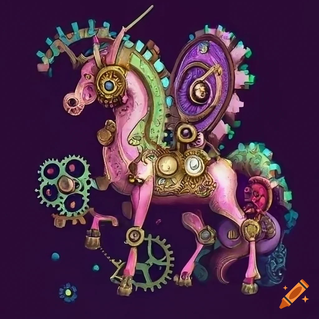 Steampunk Unicorn Sculpture With Gears