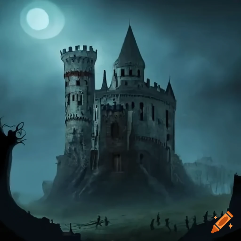 Haunted castle at night with moonlight on Craiyon
