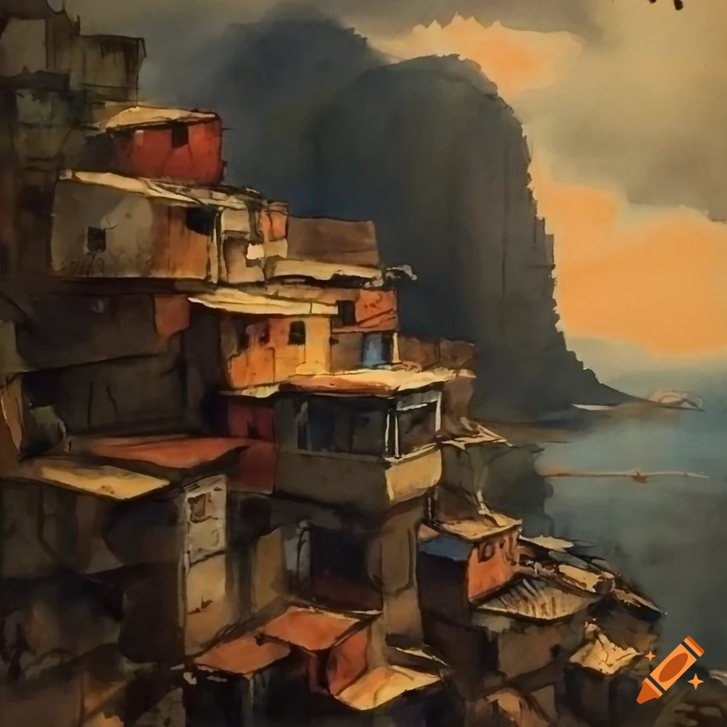 Ink painting of favela da rocinha in rio de janeiro on Craiyon