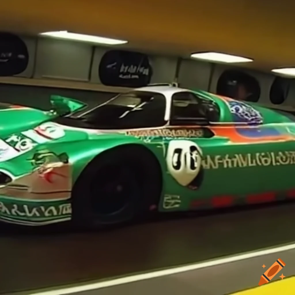 Footage of a mazda 787b car at a subway restaurant on Craiyon