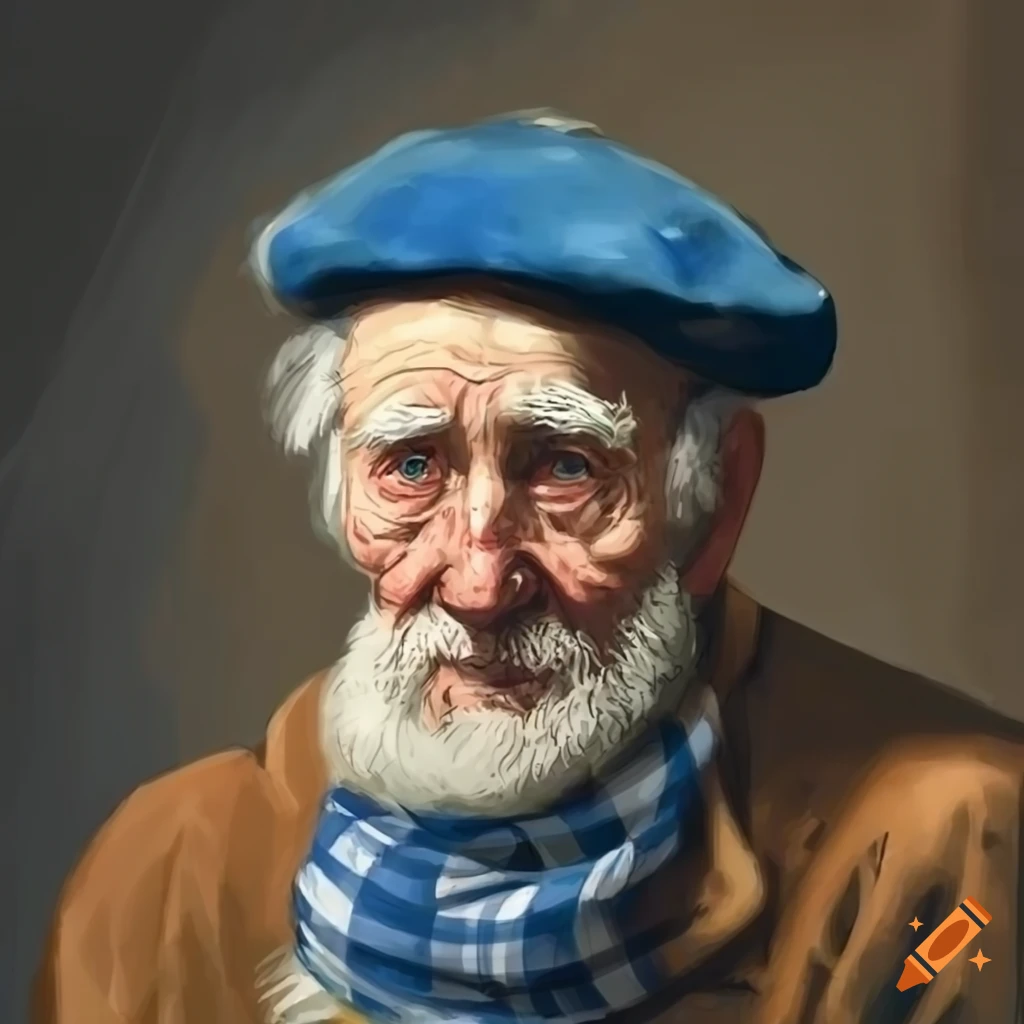 Elderly man with a beard painting in a chair on Craiyon