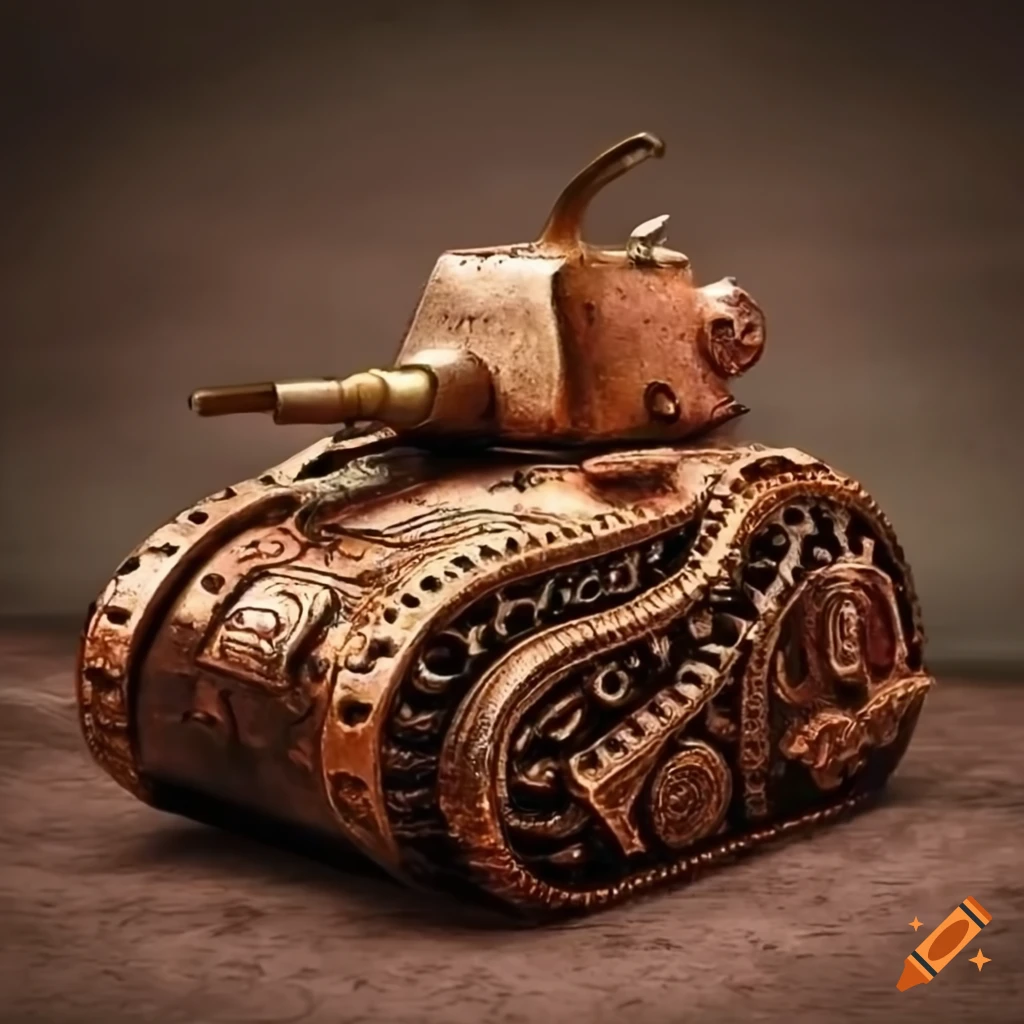 Copper and brass steampunk tank with mayan starfish symbols