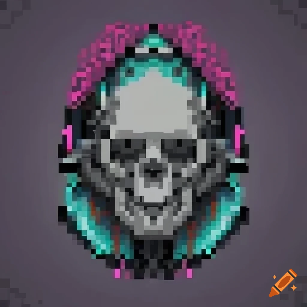 Pixel art cyberpunk skull logo