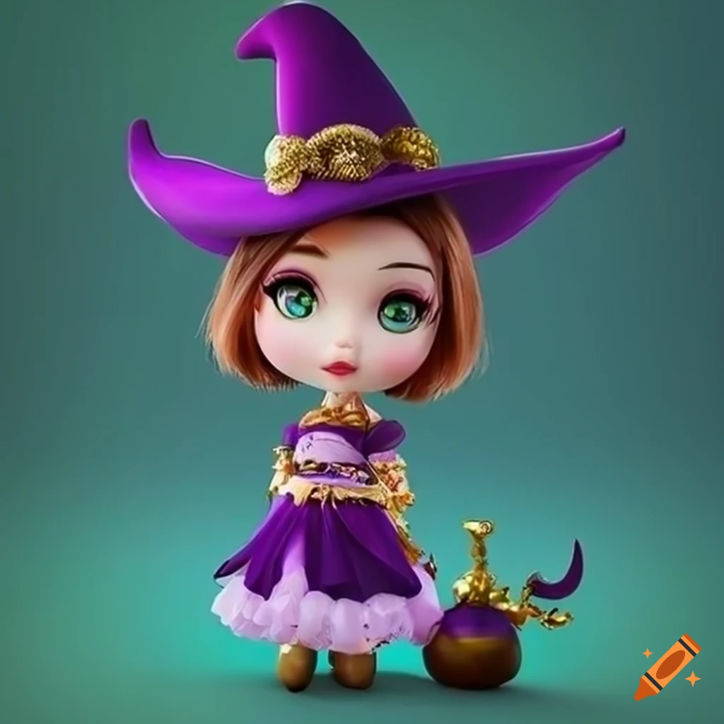 3d artwork of a beautiful witch in chibi style on Craiyon