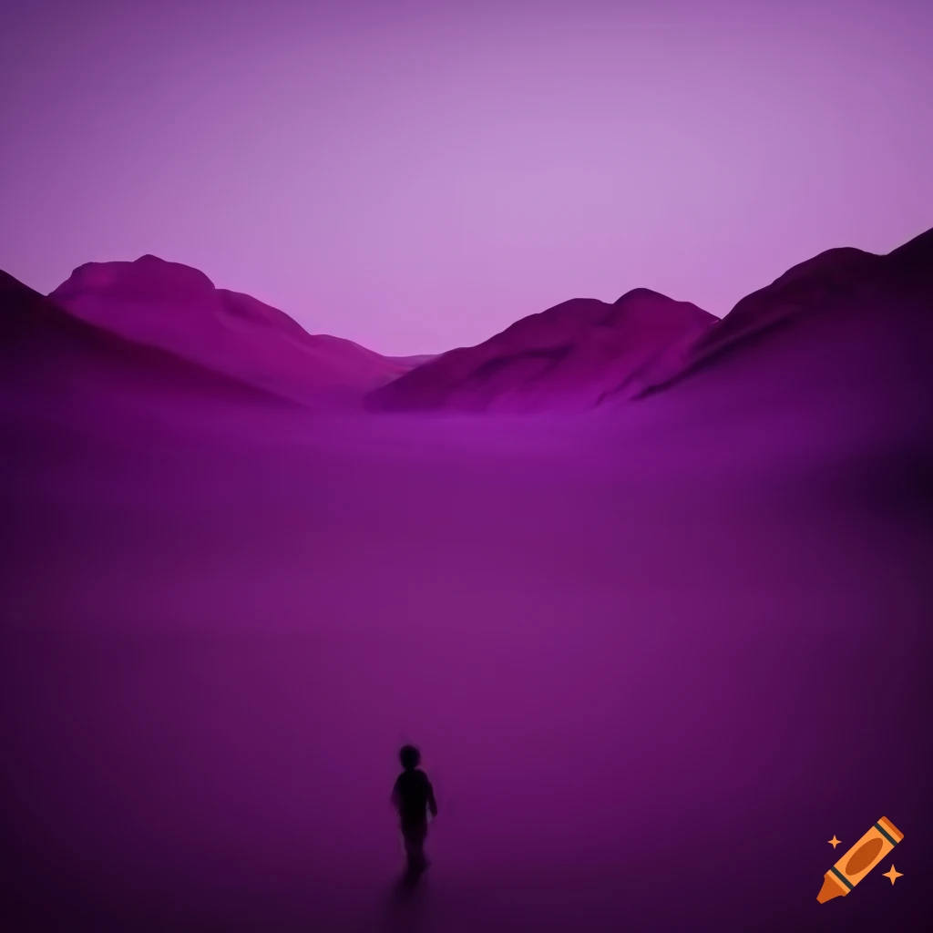 Silhouette of a man standing on a purple desert valley on Craiyon