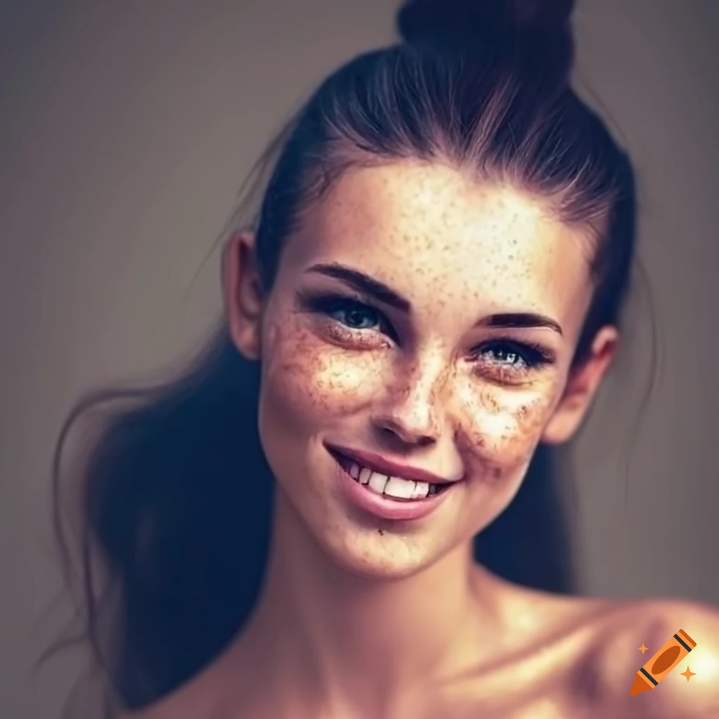 Portrait Of A Smiling Young Woman With Freckles
