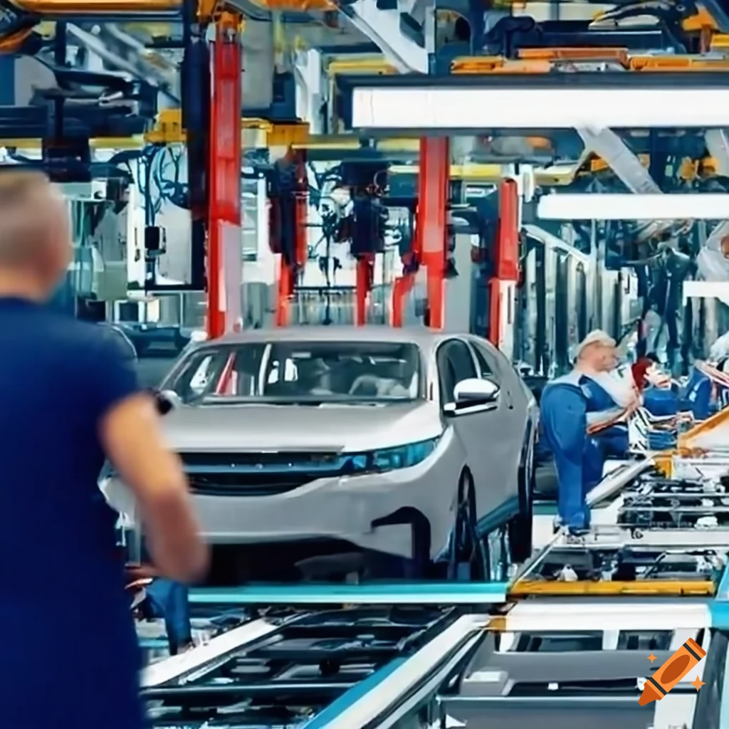 Automated car assembly line in action on Craiyon