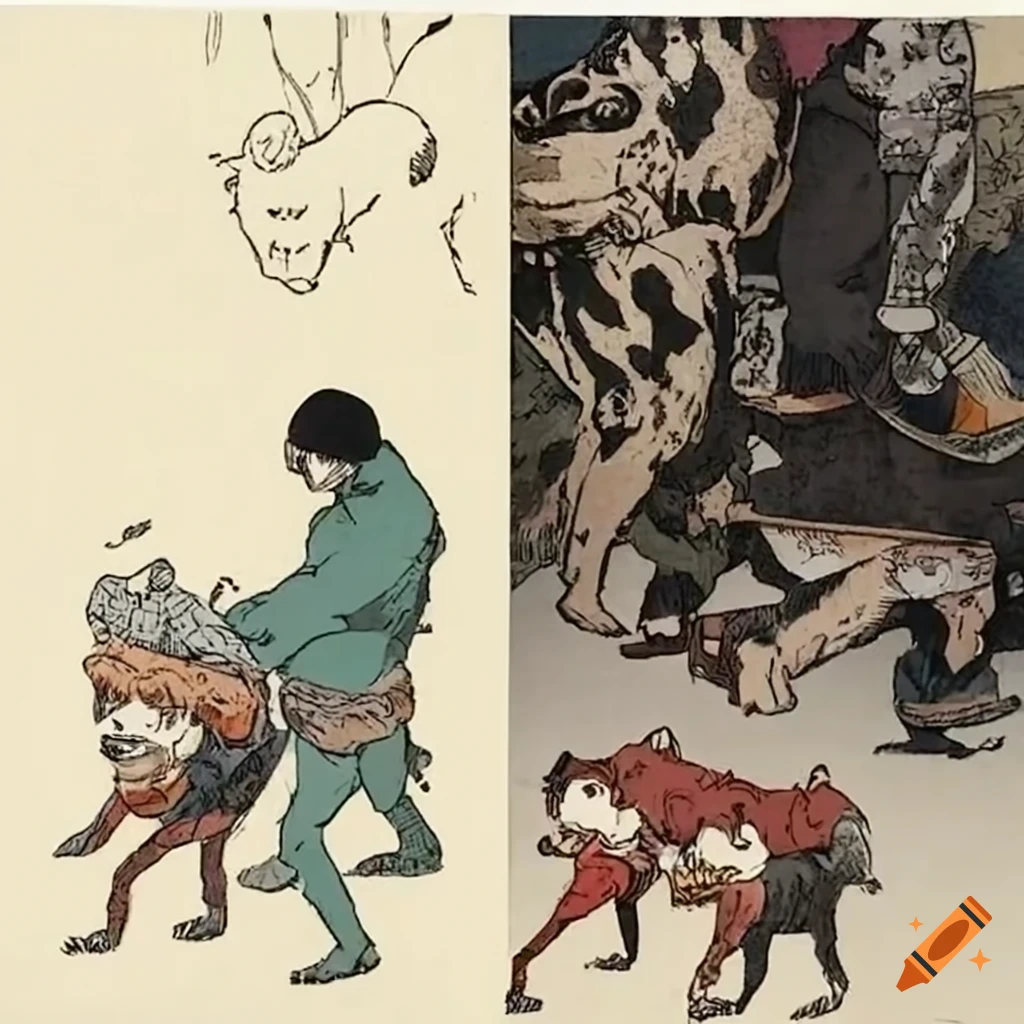 Illustration of a pack of dogs fighting in a futuristic style on Craiyon