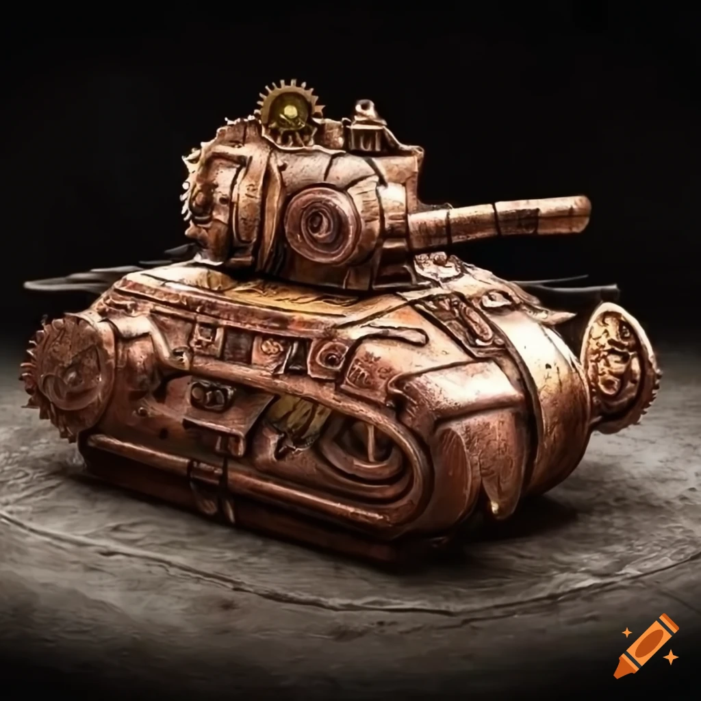 Futuristic steampunk tank with mayan symbols on Craiyon