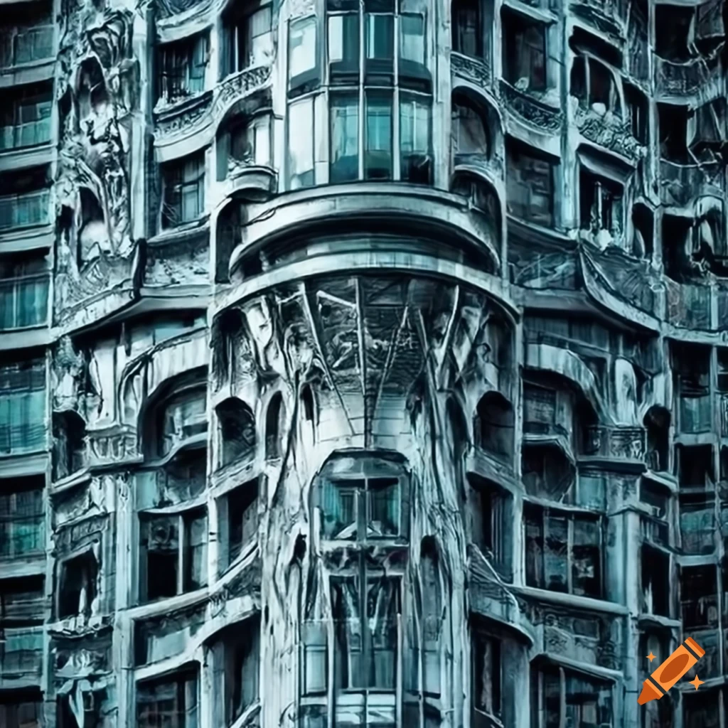 Architectural design inspired by h.r. giger in a shopping mall setting ...