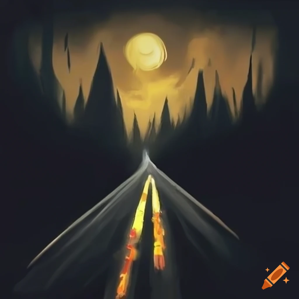Drawing of a gloomy dark road on Craiyon