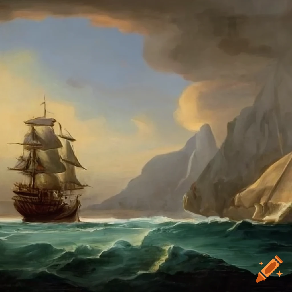 Realistic painting of napoleon arriving at the rock of gibraltar in the ...