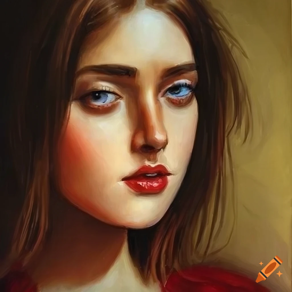 Detailed oil painting of a confident young woman on Craiyon