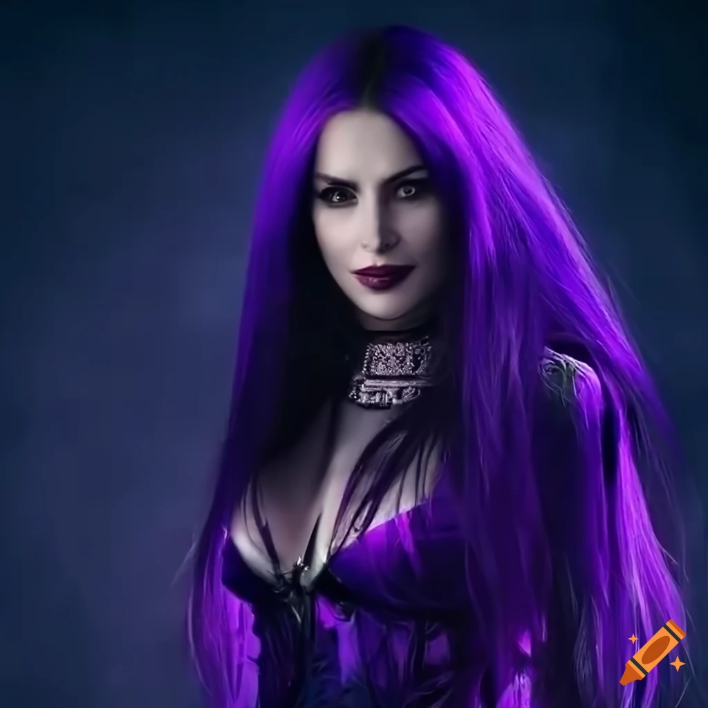 Portrait of a stunning vampire woman with purple hair on Craiyon