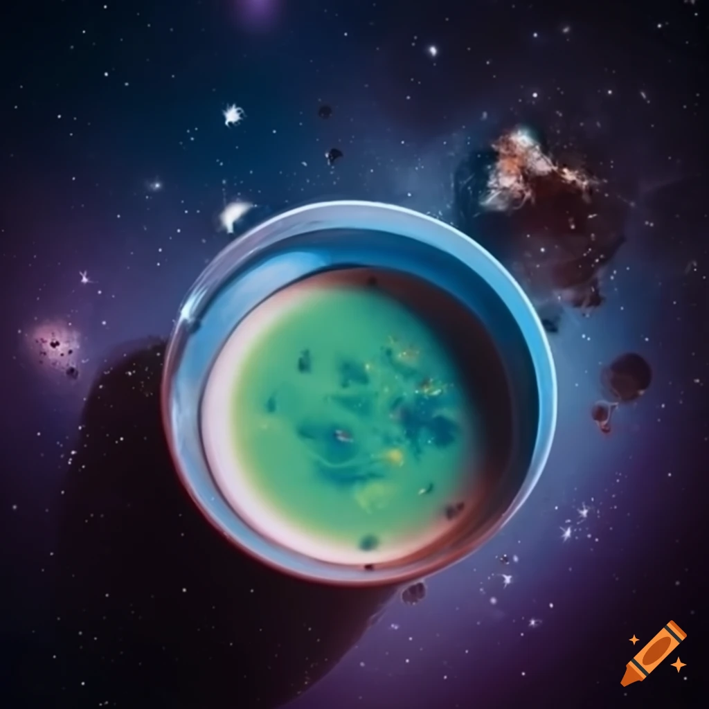 Soup floating in space on Craiyon