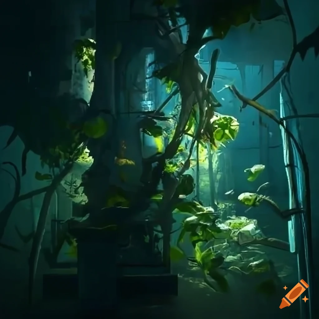 Abandoned lab research facility with overgrown vegetation