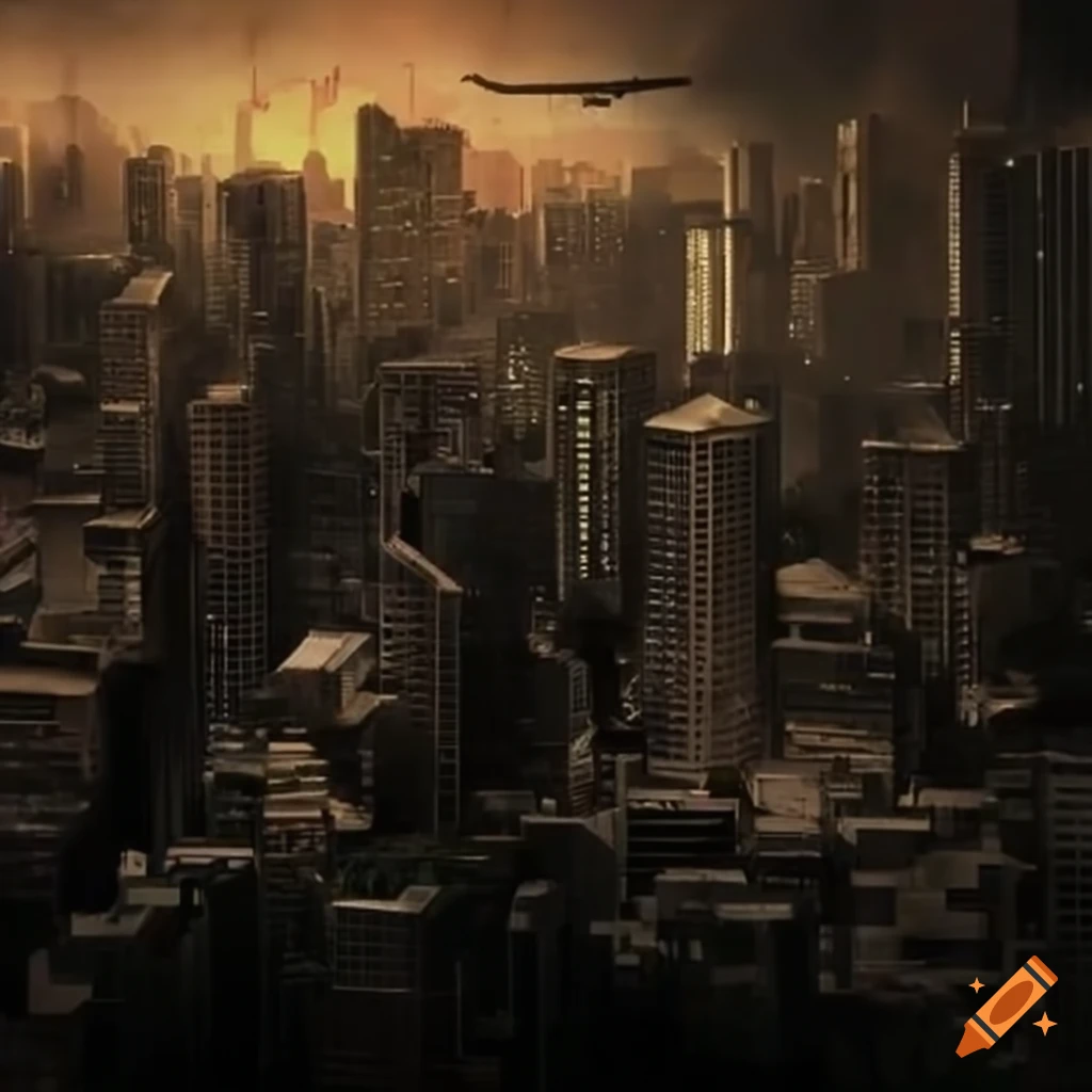 Dystopian cityscape arena on Craiyon