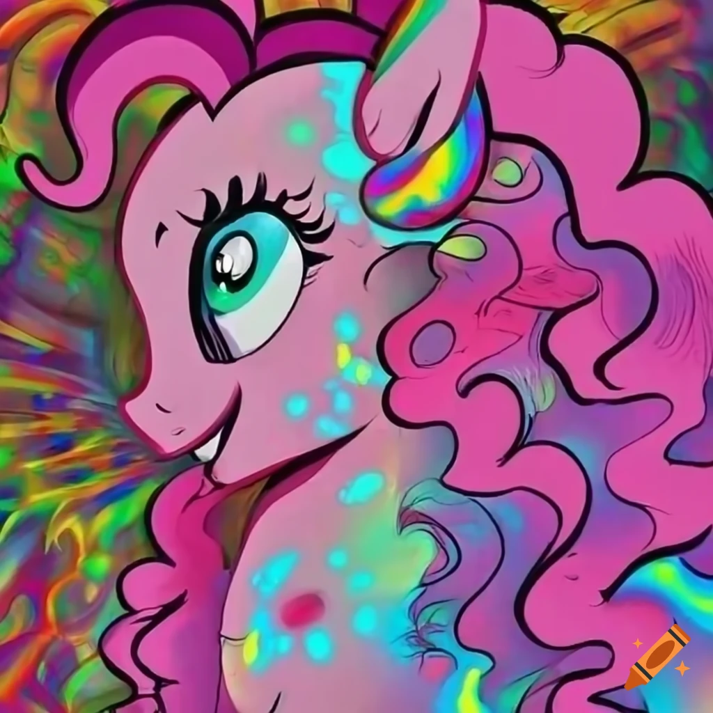 Pinkie pie from my little pony throwing a trippy party on Craiyon