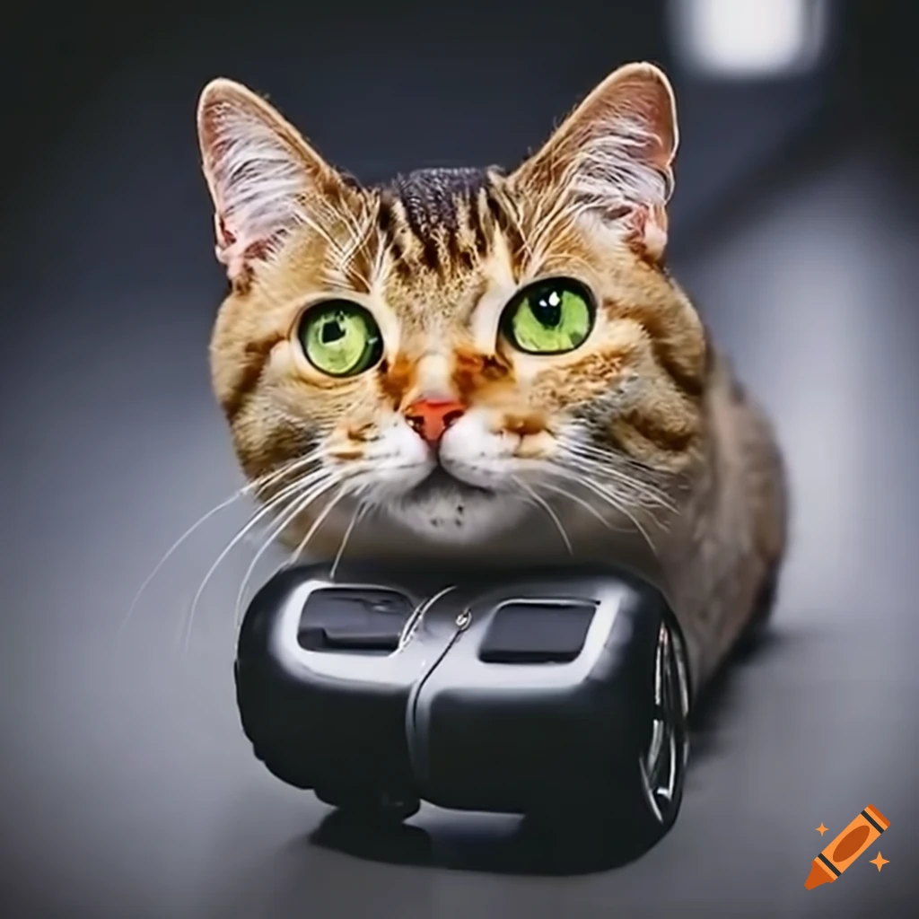 Cat riding a hoverboard in the subway