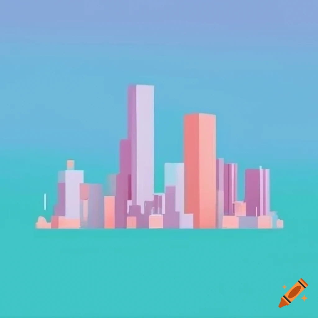 Pastel-colored minimalist cityscape on Craiyon