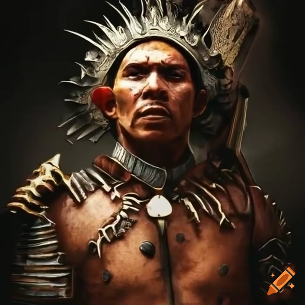 Native american warrior fused with roman soldier standing on a hill on ...