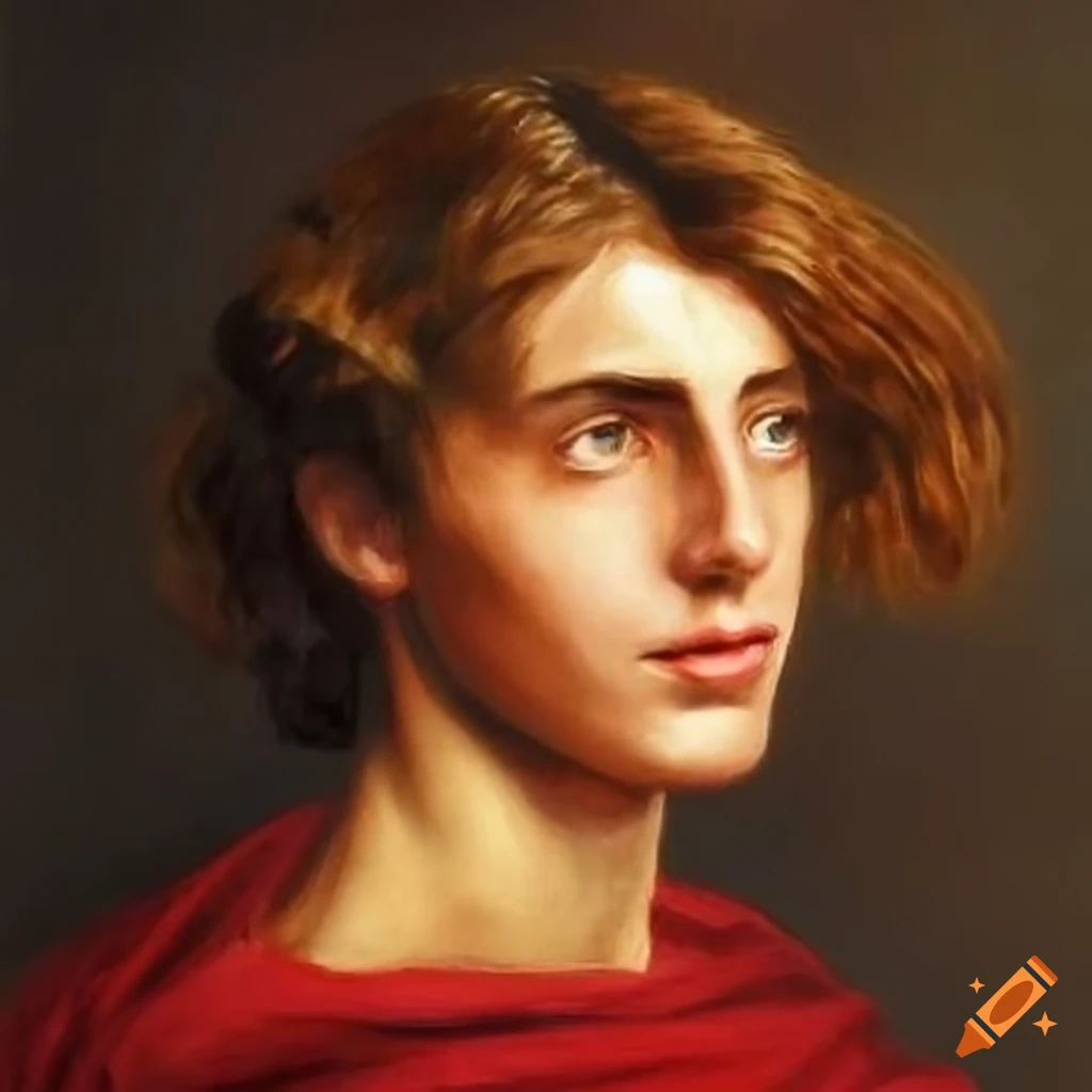 Baroque painting of a young man with angelic features and red blanket ...